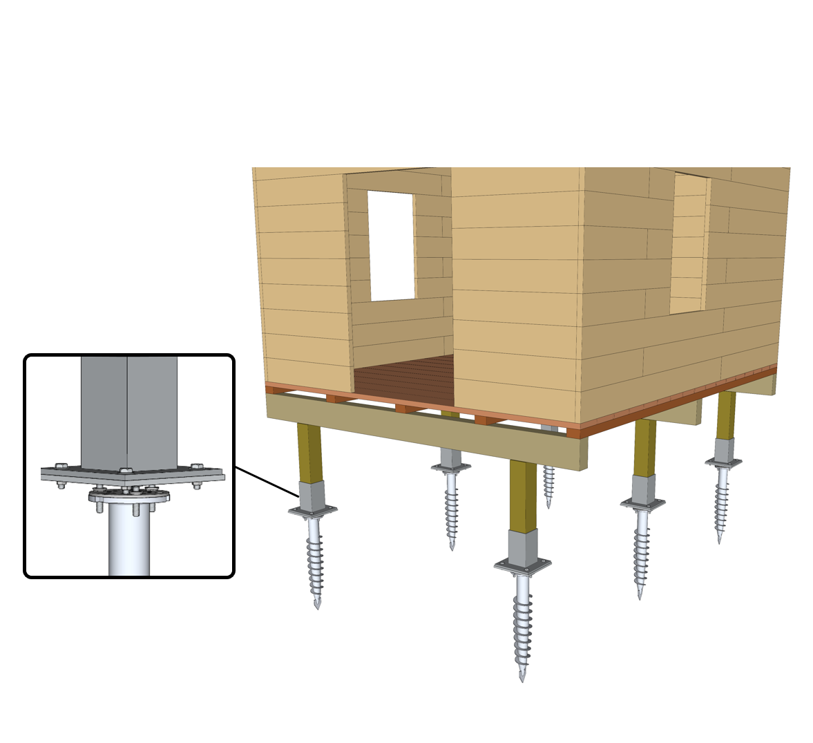 Installation on posts of a structure with a floor